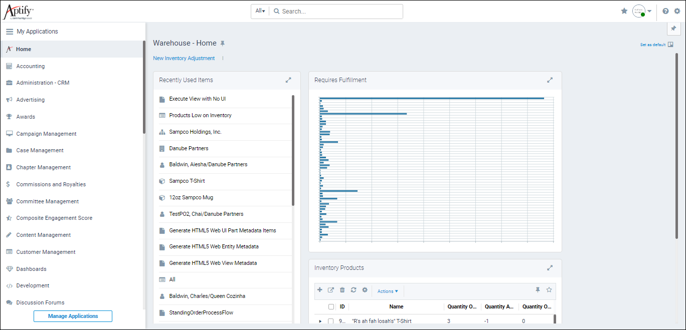 About the Warehouse User Main Dashboard – Aptify Support