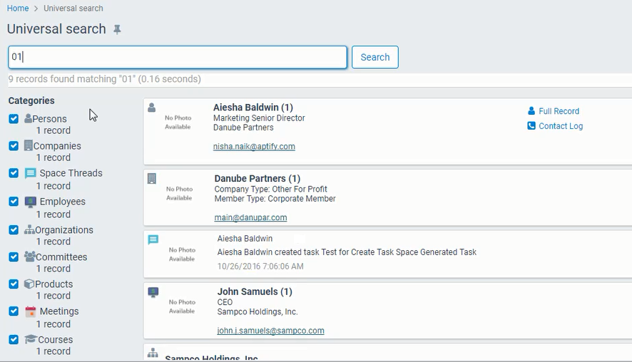 Using the Web Interface Universal Search – Aptify Support