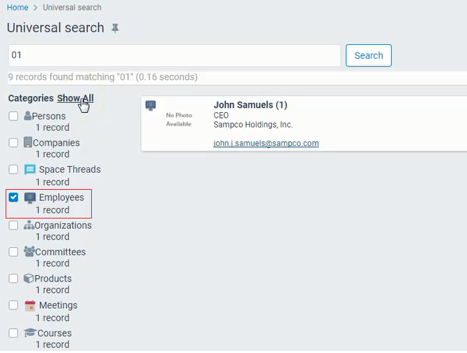 Using the Web Interface Universal Search – Aptify Support