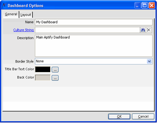 About the Dashboard Options Form – Aptify Support