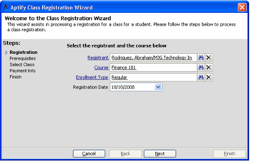 Enrolling a Student with the Class Registration Wizard – Aptify Support
