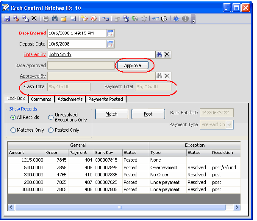 Approving the Cash Control Batch – Aptify Support