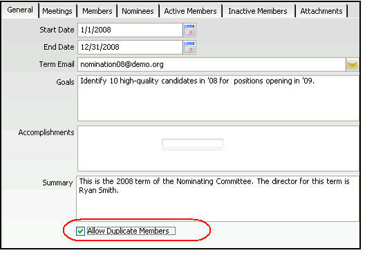 Allowing Duplicate Committee Term Members – Aptify Support