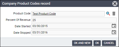 About the Company Product Codes Form – Aptify Support