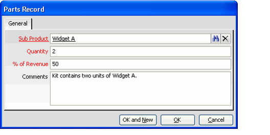 About the Parts Form from Products – Aptify Support