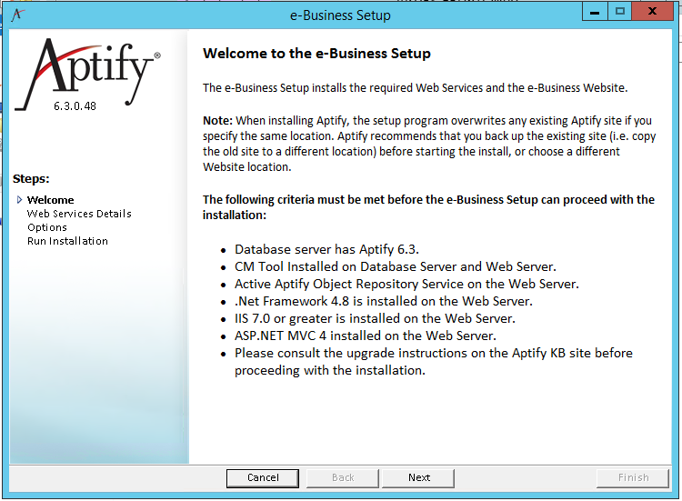 Installing e-Business 6.3 – Aptify Support