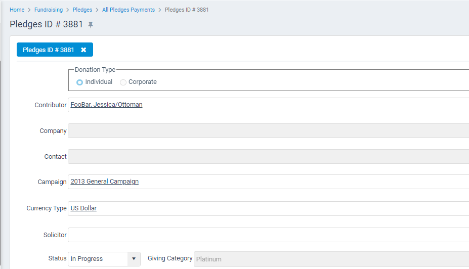 About the Pledges Form – Aptify Support